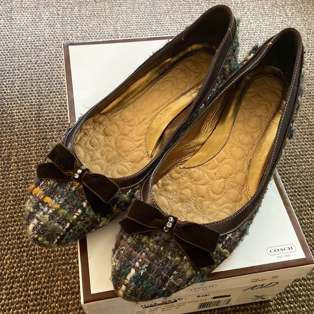 Coach Danice Tweed Ballet Flats With Brown Velvet Bow… - Gem